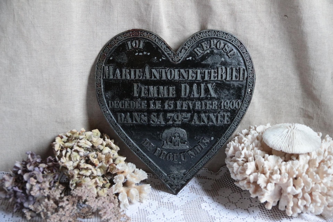 Antique French Funerary Plaque Cast Zinc Ornate Heart Memento Mori ...