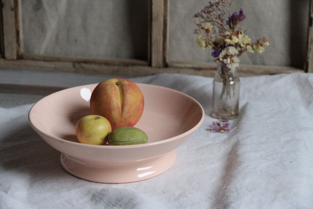 One Antique French Blush Pink Cake Stand Footed Pastry Display Plate