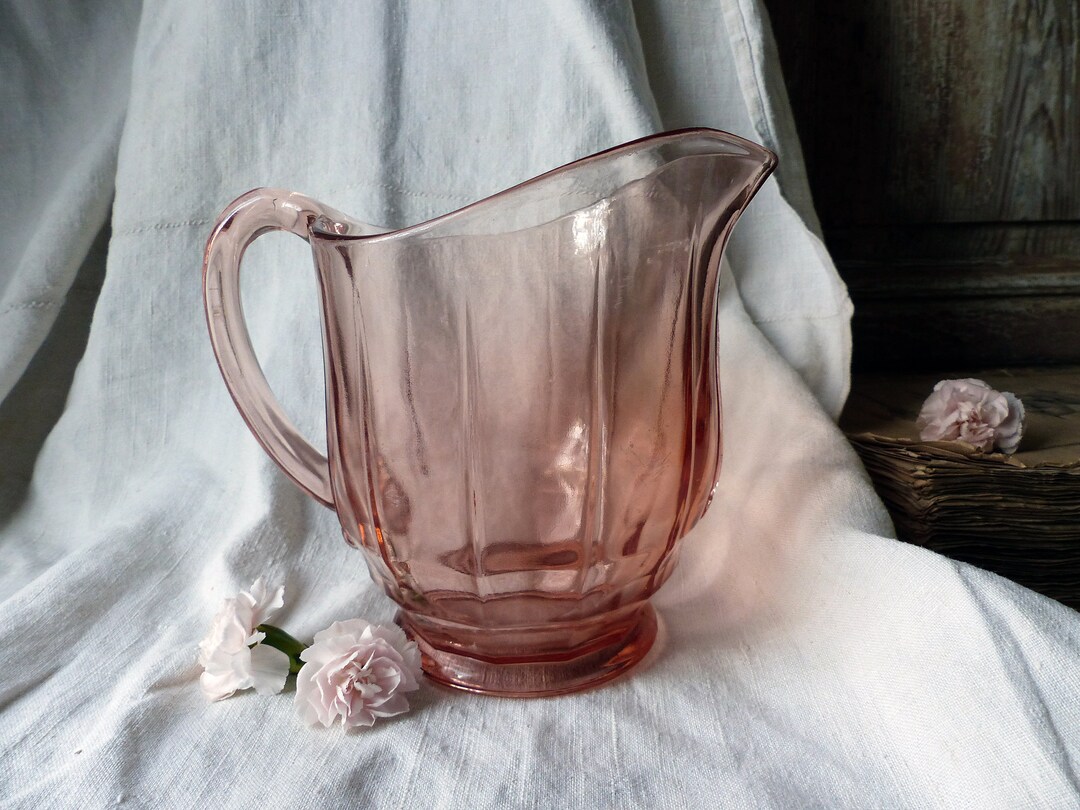 French Vintage Peach Pink Glass Pitcher, Handcrafted Decanter - Etsy