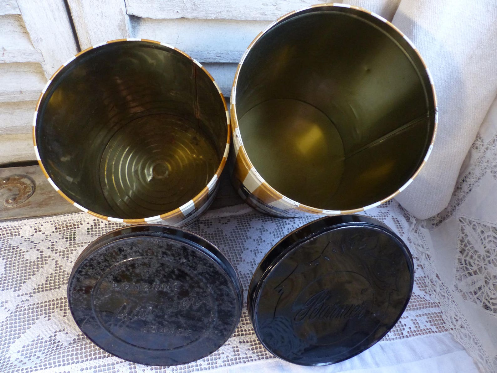 Set of 2 French Large Candy Tins. Gold White Stripe. Black - Etsy