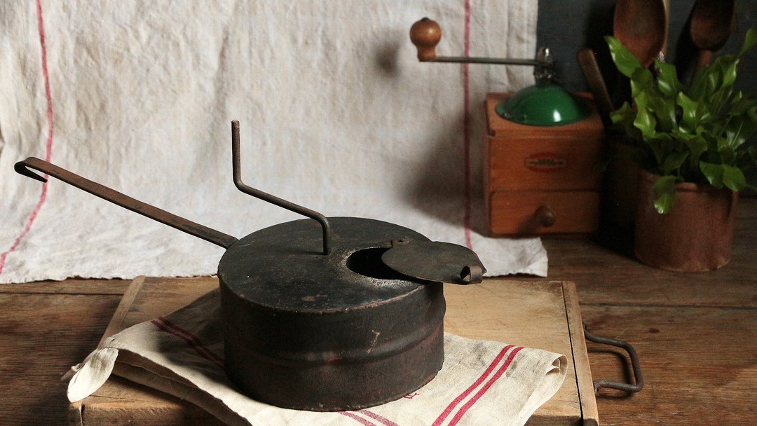 Antique French Manual Coffee Bean Roaster. Iron Chestnut Roaster. Open ...