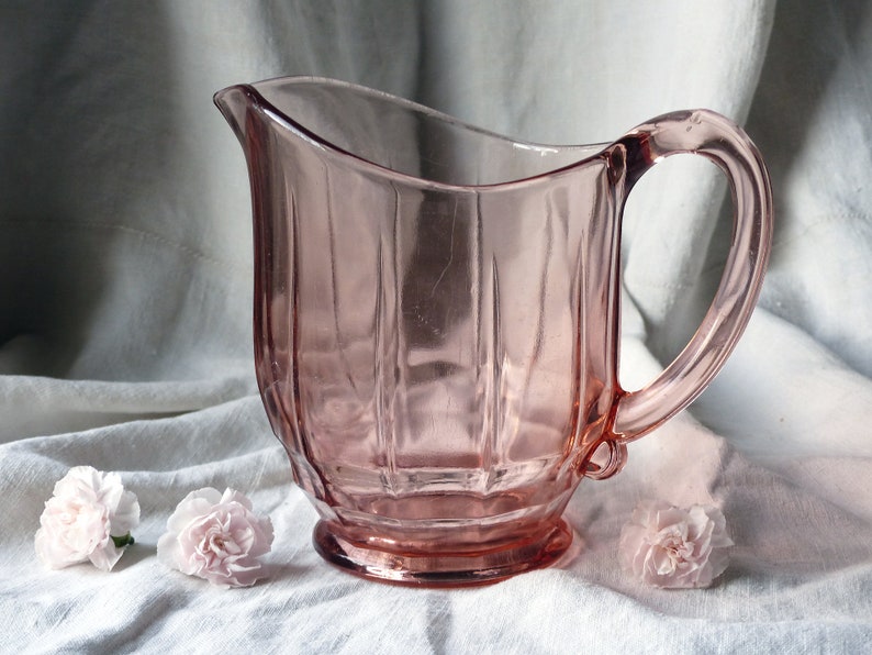 French Vintage Peach Pink Glass Pitcher, Handcrafted Decanter - Etsy