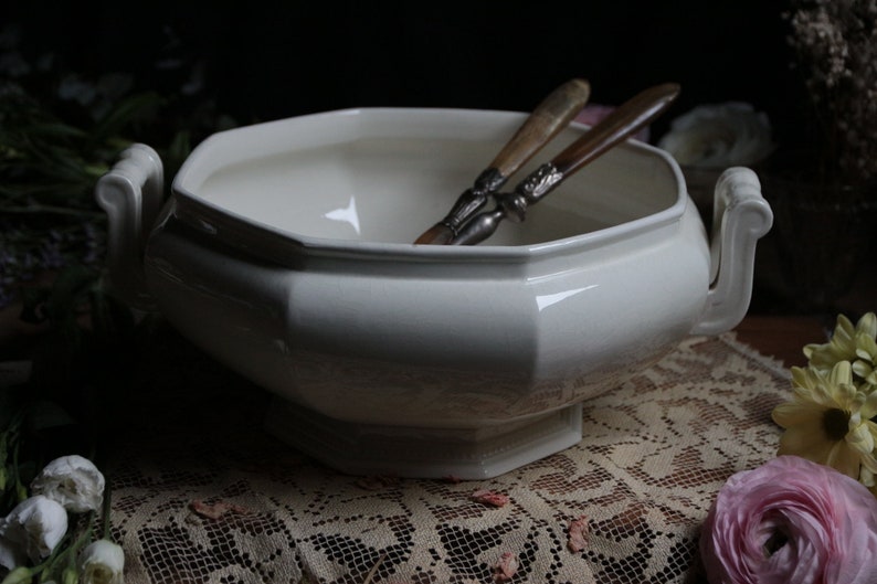 Rare Antique French Creamware Large Octagonal Serving Bowl. Tureen ...