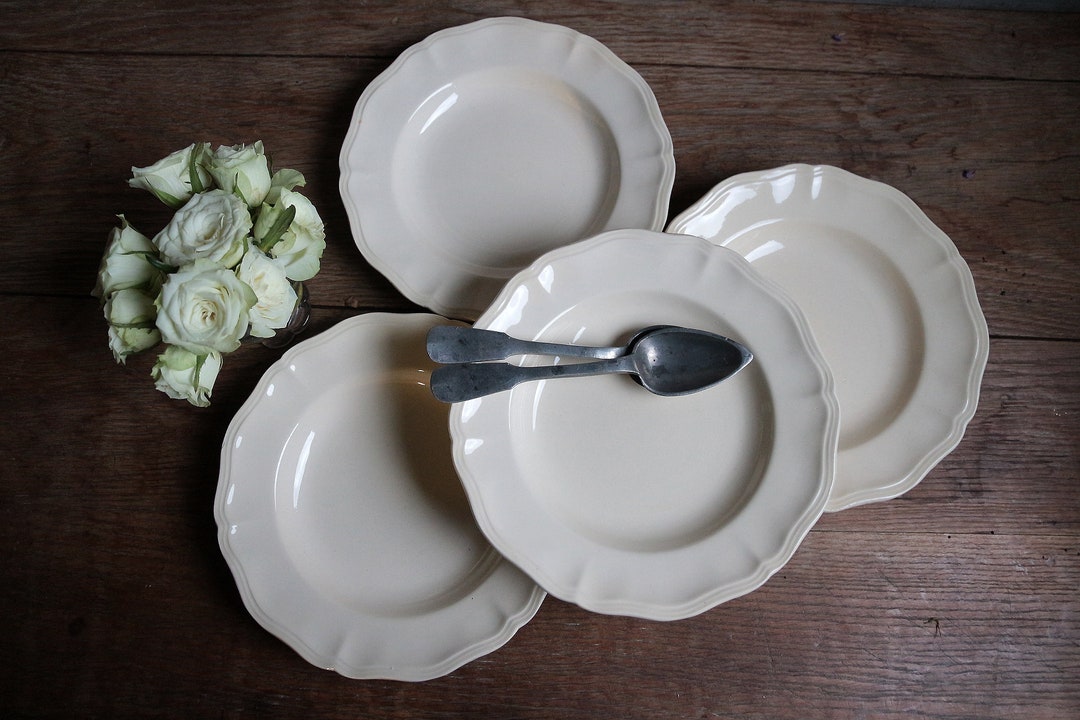 Set of 4 Antique French Off-white Creamware Soup Plates. Pasta Bowls ...