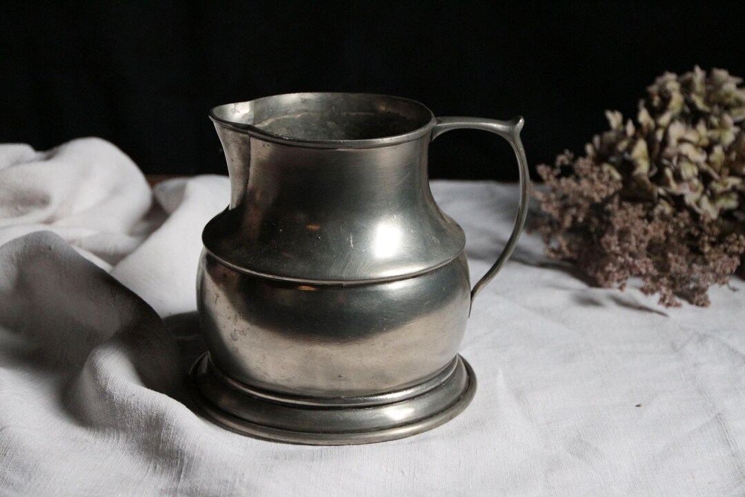 Antique French Pewter Pitcher. Footed Pewter Pitcher. Primitive Rustic ...