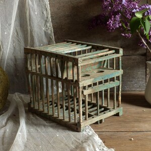 Antique French Rustic Wood Bird Cage. Chickens Cage. Chippy Green Paint ...