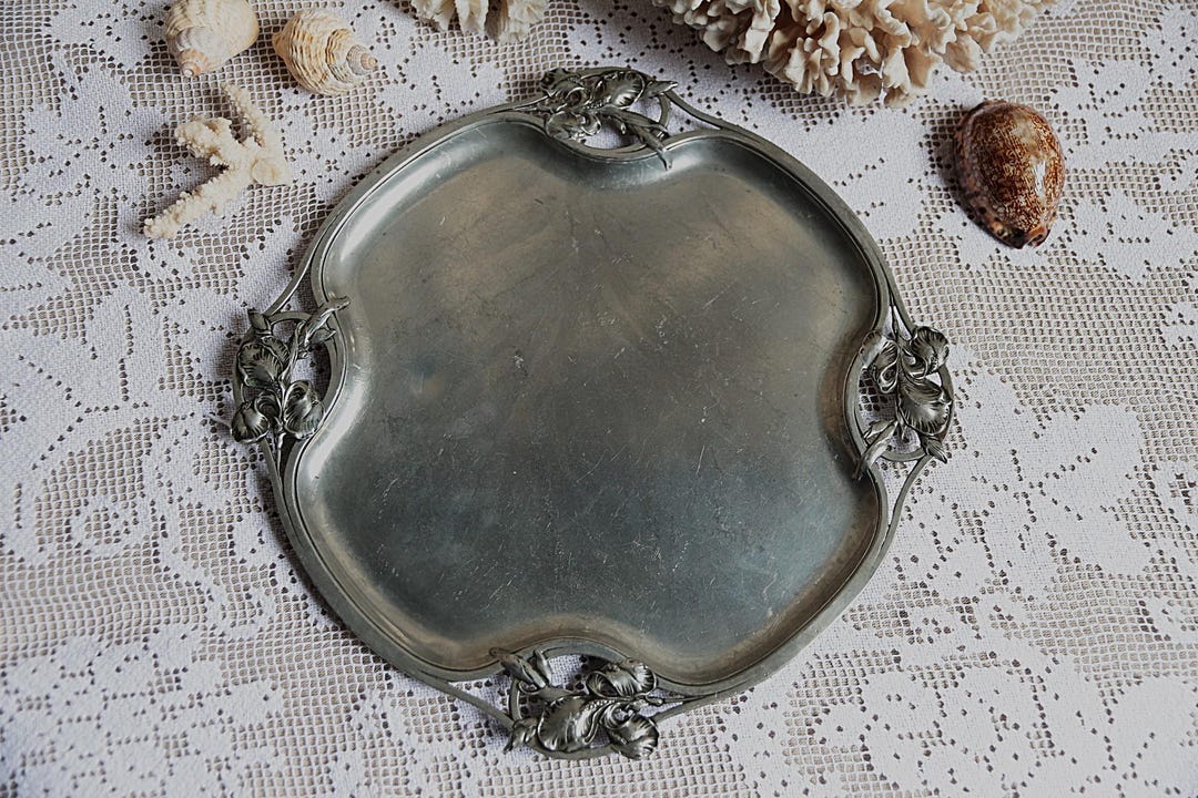 Vintage Art Nouveau Pewter Serving Platter. Iris Flowers Aesthetic ...