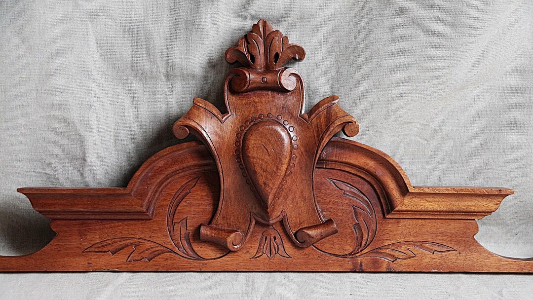 Antique French Long Wood Furniture Pediment. Sculpted Wood ...