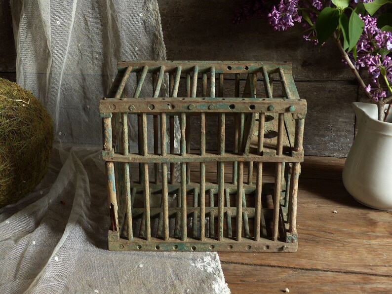 Antique French Rustic Wood Bird Cage. Chickens Cage. Chippy - Etsy