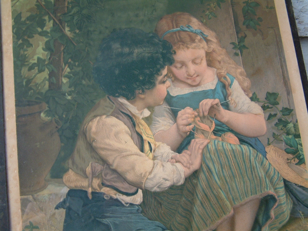 Antique color lithograph of children. Girl and Boy. Girl | Etsy