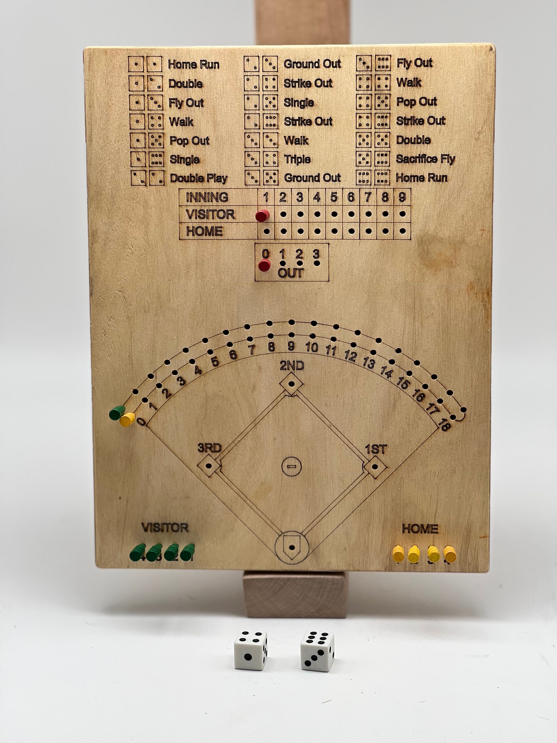 Standard Baseball Dice Game With Dice and Game Pegs and Farkle or ...