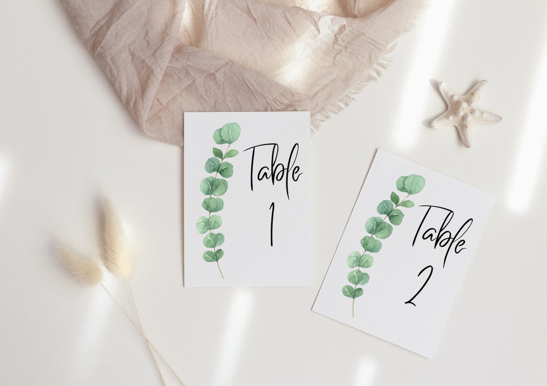 Eucalyptus Wedding Table Numbers, Printable Wedding Stationery ...