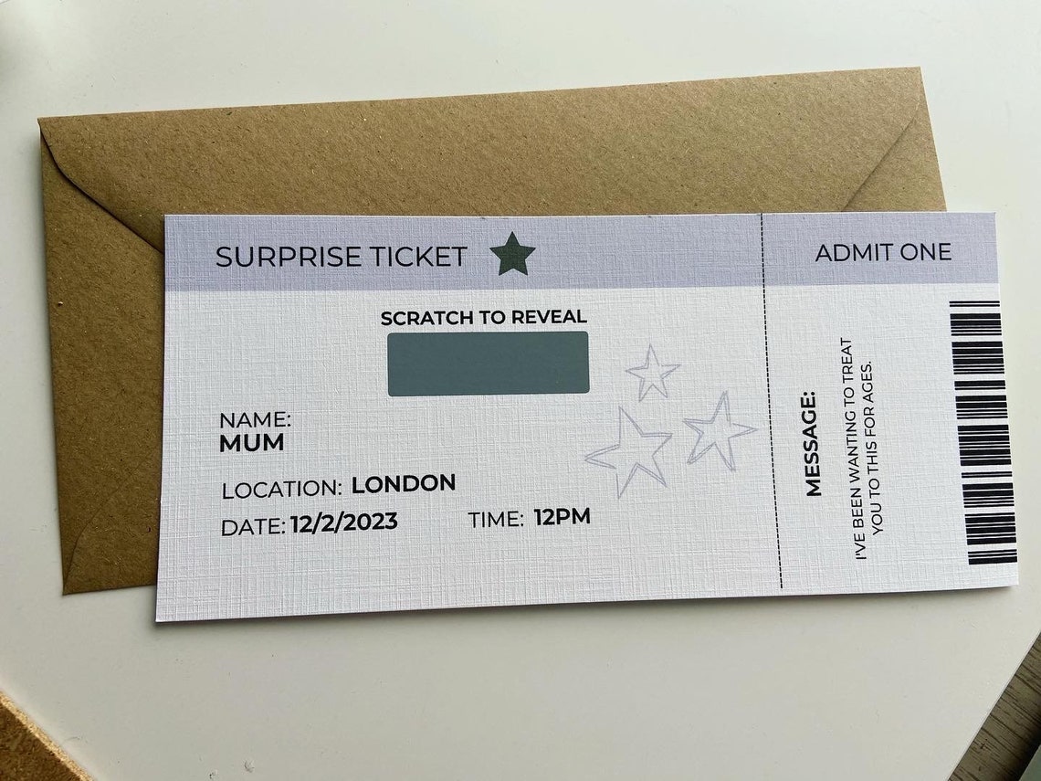 Voucher Surprise Reveal Ticket, Concert Surprise, Boarding Pass Tickets ...