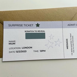 Personalised Surprise Reveal Scratch Ticket, Concert, Boarding Pass ...