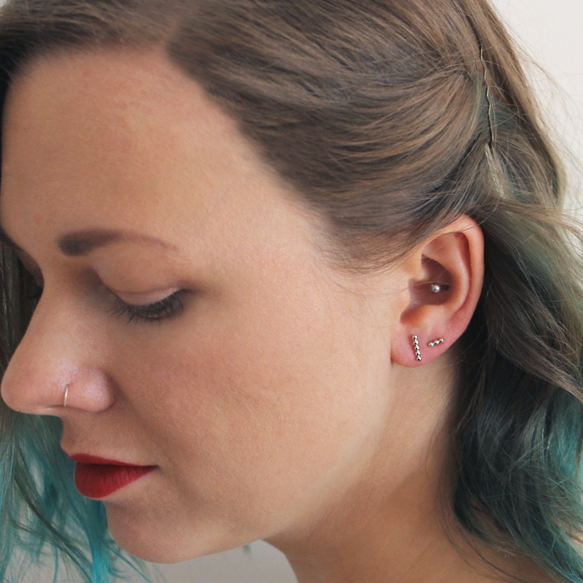 Sterling Silver Mini Beaded Bar Earrings. Beaded Line Earrings. Tiny ...