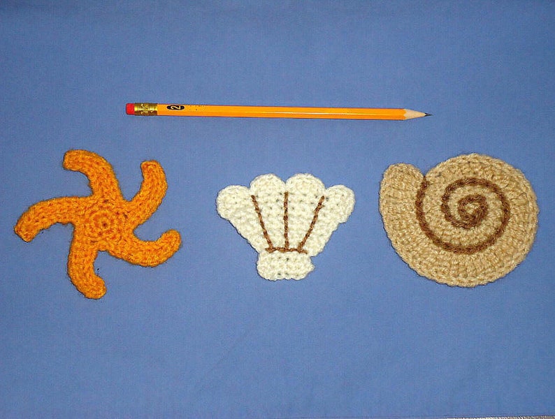 Beach applique pattern set of a crochet seashell clam and | Etsy