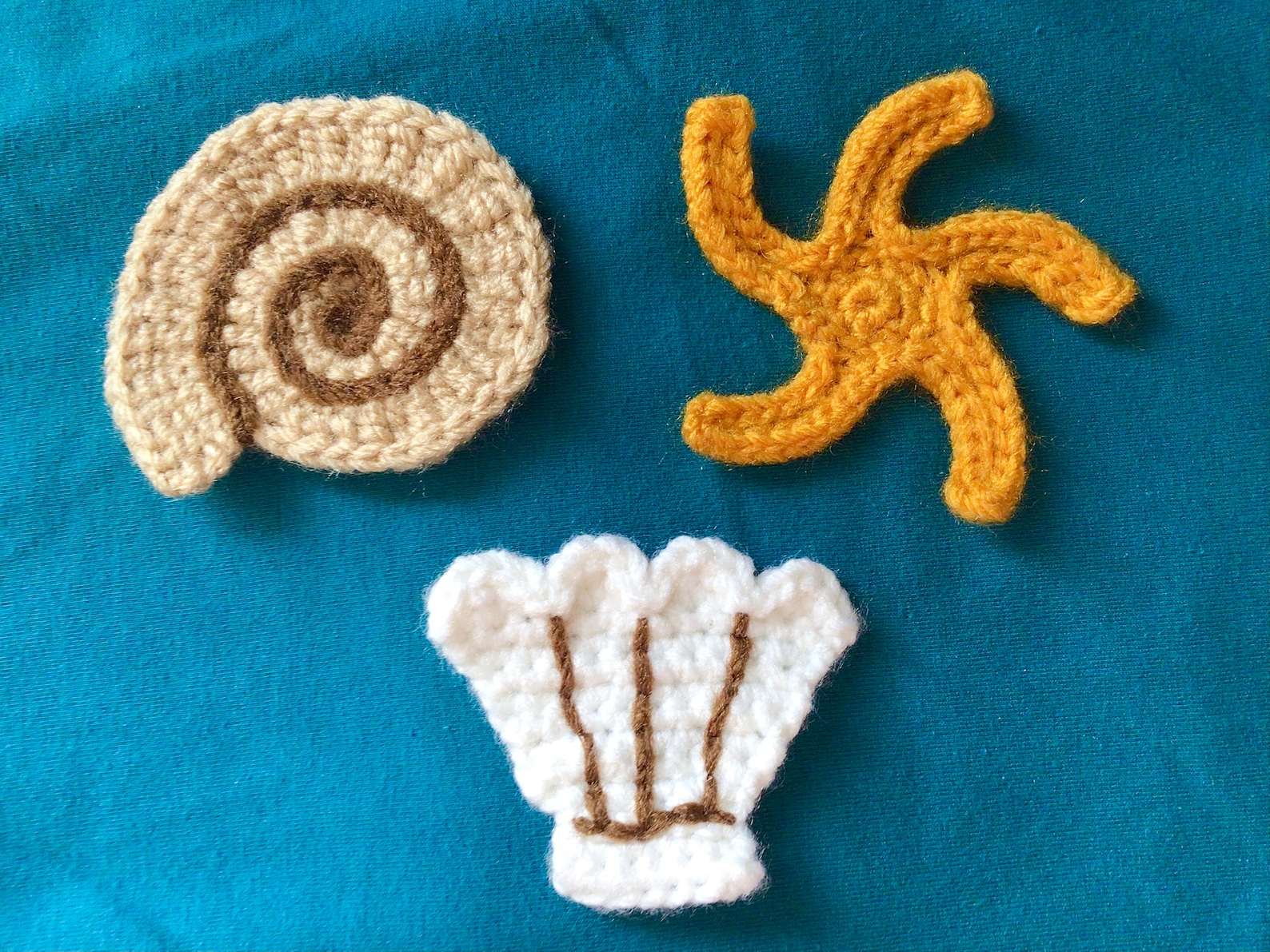 Beach Applique Pattern Set of a Crochet Seashell, Clam and Starfish ...