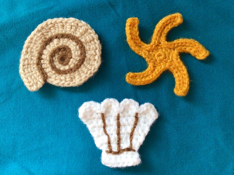 Beach Applique Pattern Set of a Crochet Seashell, Clam and Starfish ...