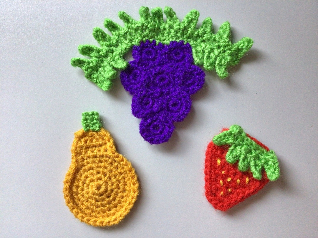 Fruit Applique Pattern Set of a Strawberry, Pear and Grapes Crochet ...