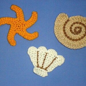 Beach applique pattern set of a crochet seashell clam and | Etsy