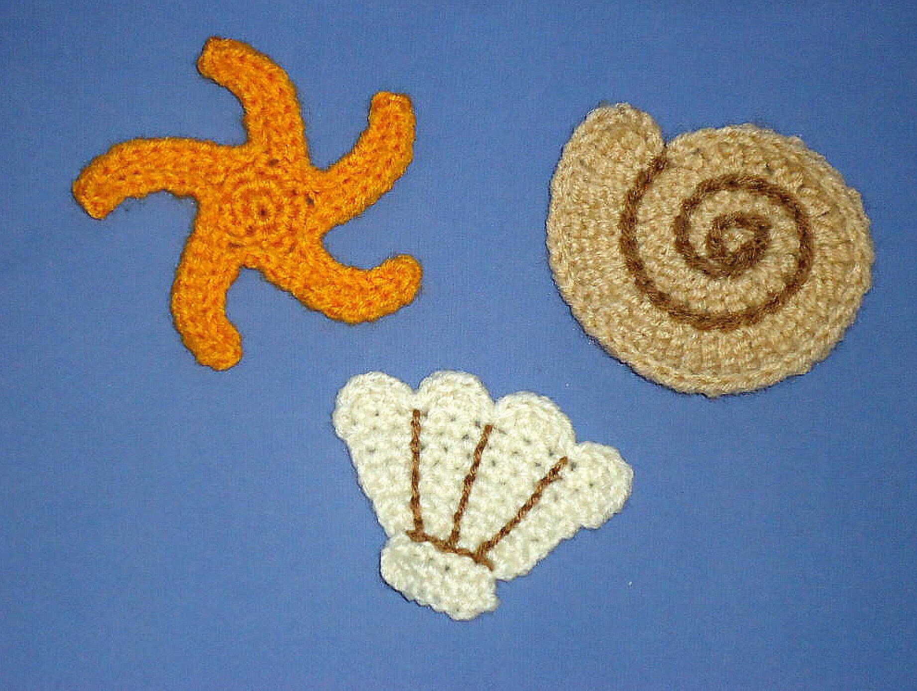 Beach applique pattern set of a crochet seashell clam and | Etsy
