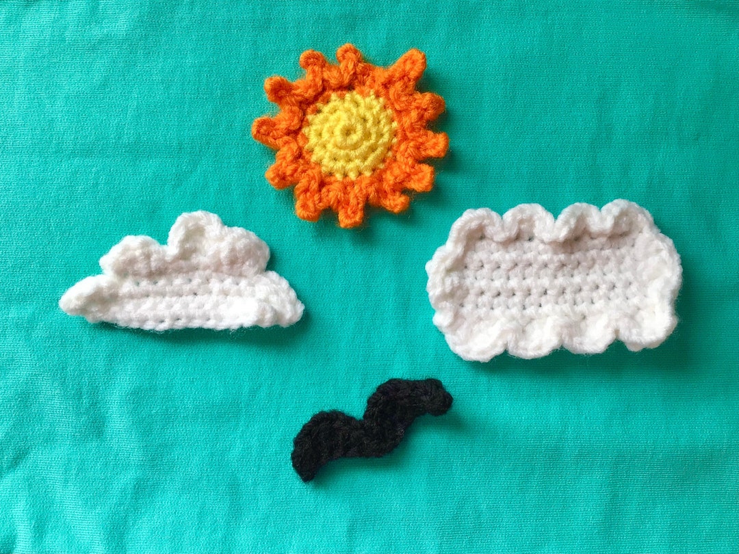 Sky Motif Pattern Set of a Crochet Sun, Clouds and Bird Pattern Bundle ...