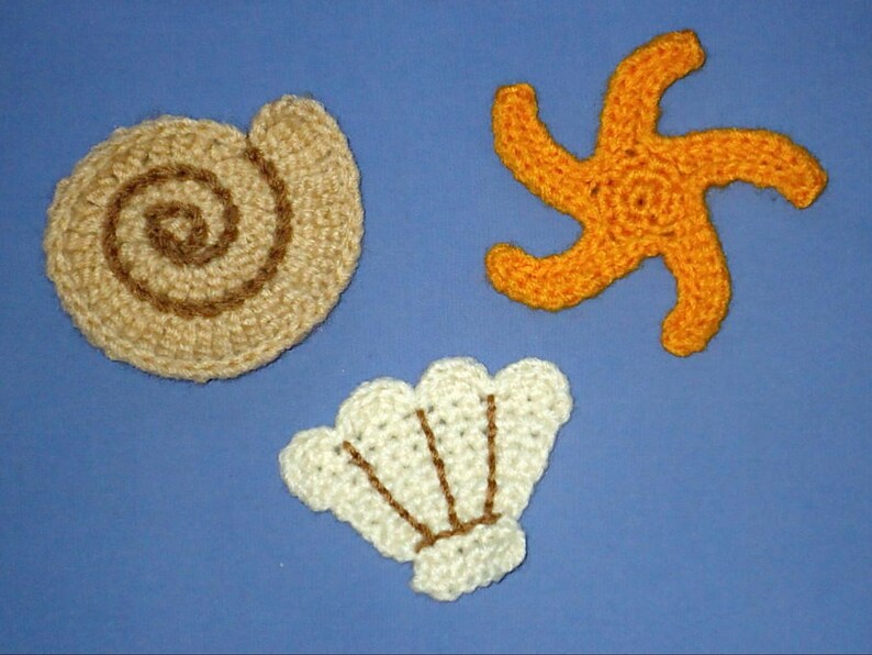 Crochet Beach Applique Pattern Set - Sea Shell, Clam and Starfish PDF ...