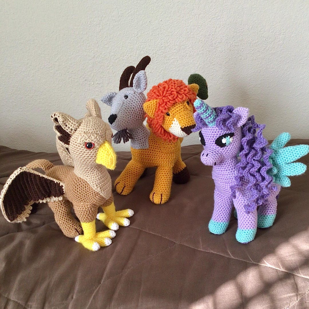 Mythical Creatures Amigurumi Pattern Set - Pegasus, Griffin, Chimera ...