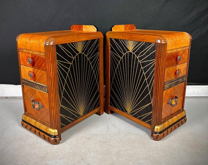 Premium "gatsby" Art Deco Vintage Nightstand / End Table Set With ...