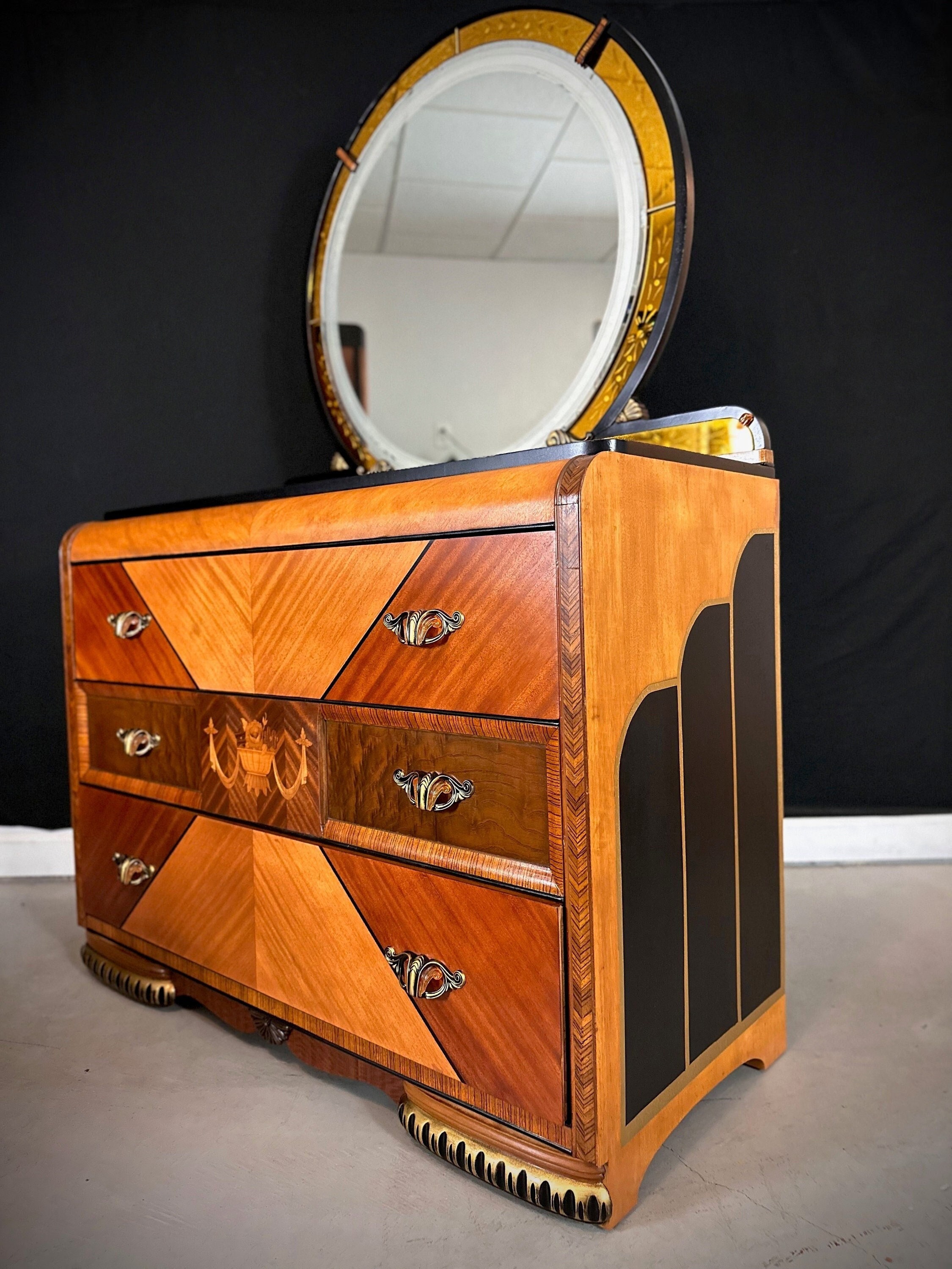 SOLD - Gatsby Grand Art Deco Waterfall Dresser With Incredible Mirror ...