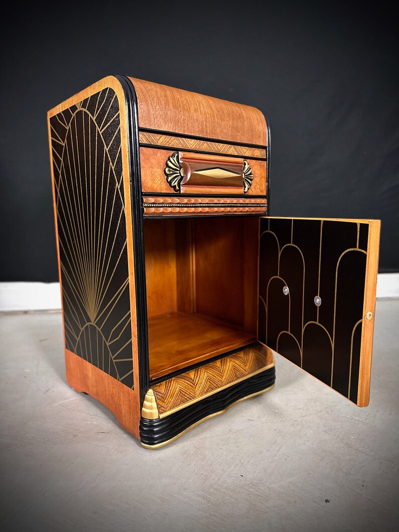 Art Deco Waterfall Night Stand End Table With Gold and Black gatsby ...