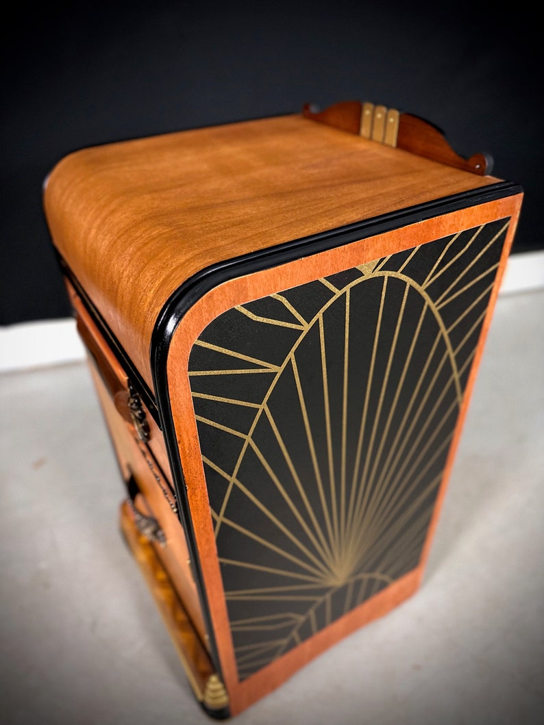 Art Deco Waterfall Night Stand End Table With Gold and Black gatsby ...