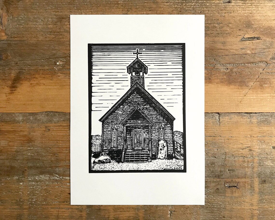 Goldfield Ghost Town Church Linocut Print – Desert Art - Etsy