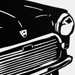 Retro Mini Car - Linocut Print, Car Lover Gift, Classic Car Art, Gift ...