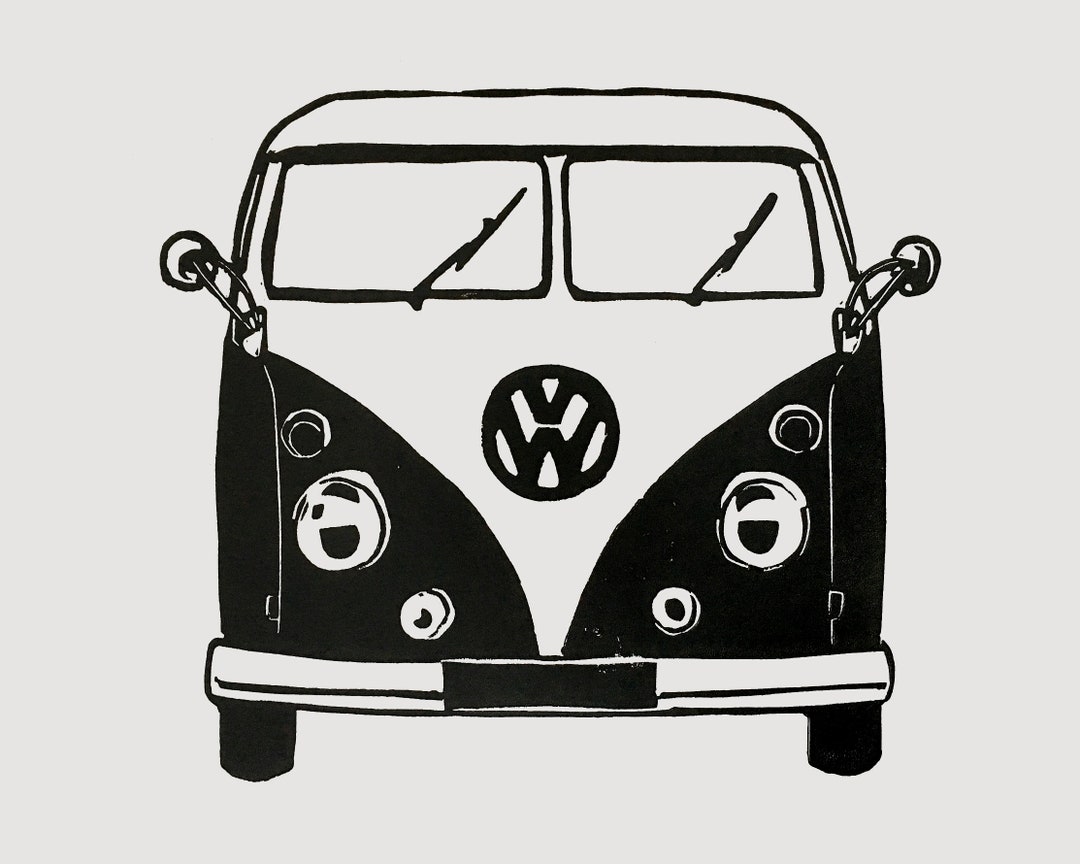 Splitscreen VW Print - Campervan Linocut, Retro Art Print, Gift for ...