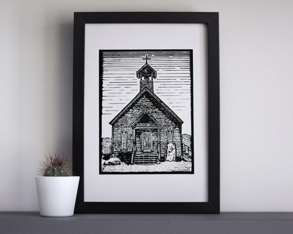 Goldfield ghost town Church linocut print Goldfield church | Etsy