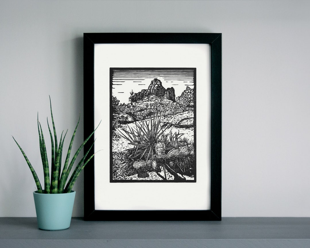 Bell Rock Linocut Print - Sedona, Desert Linocut Print, Outdoors Art ...