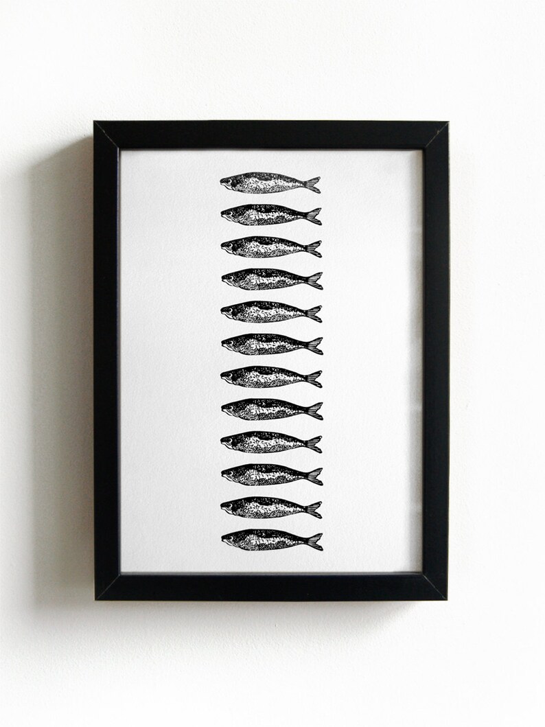 Twelve Sardines Art Print - Fish Screenprint, Gift for Cooks, Kitchen ...