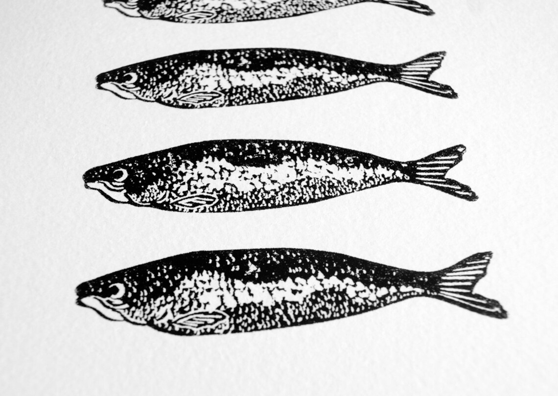 Twelve Sardines Art Print - Fish Screenprint, Gift for Cooks, Kitchen ...