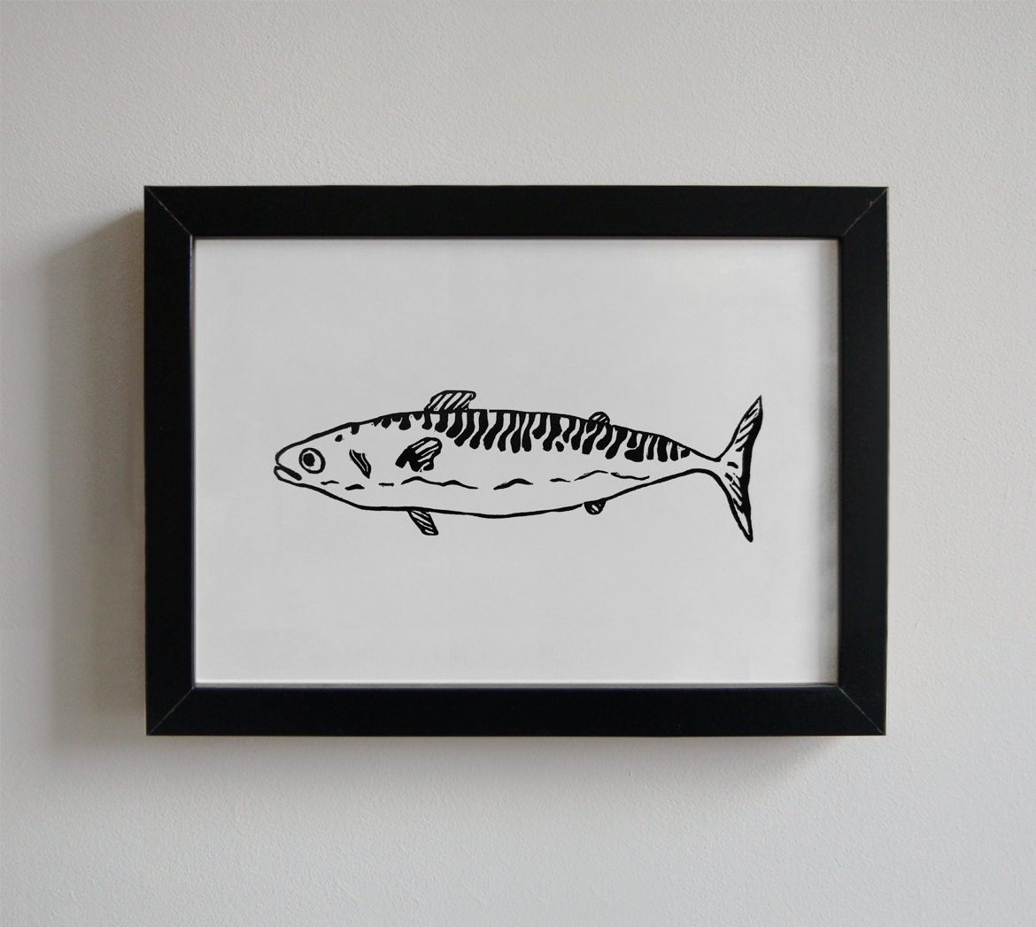 Mackerel Art Print Original Linocut Print, Gift for Cooks, Fish Art - Etsy