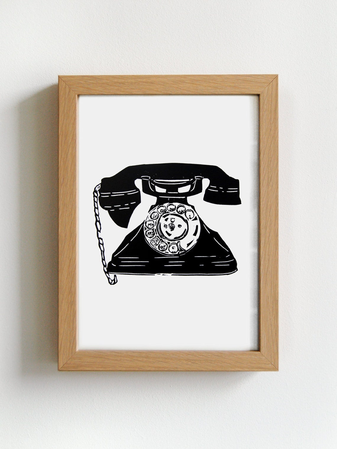 Vintage Telephone Wall Art - Phone Linocut Print, Bakelite Telephone ...