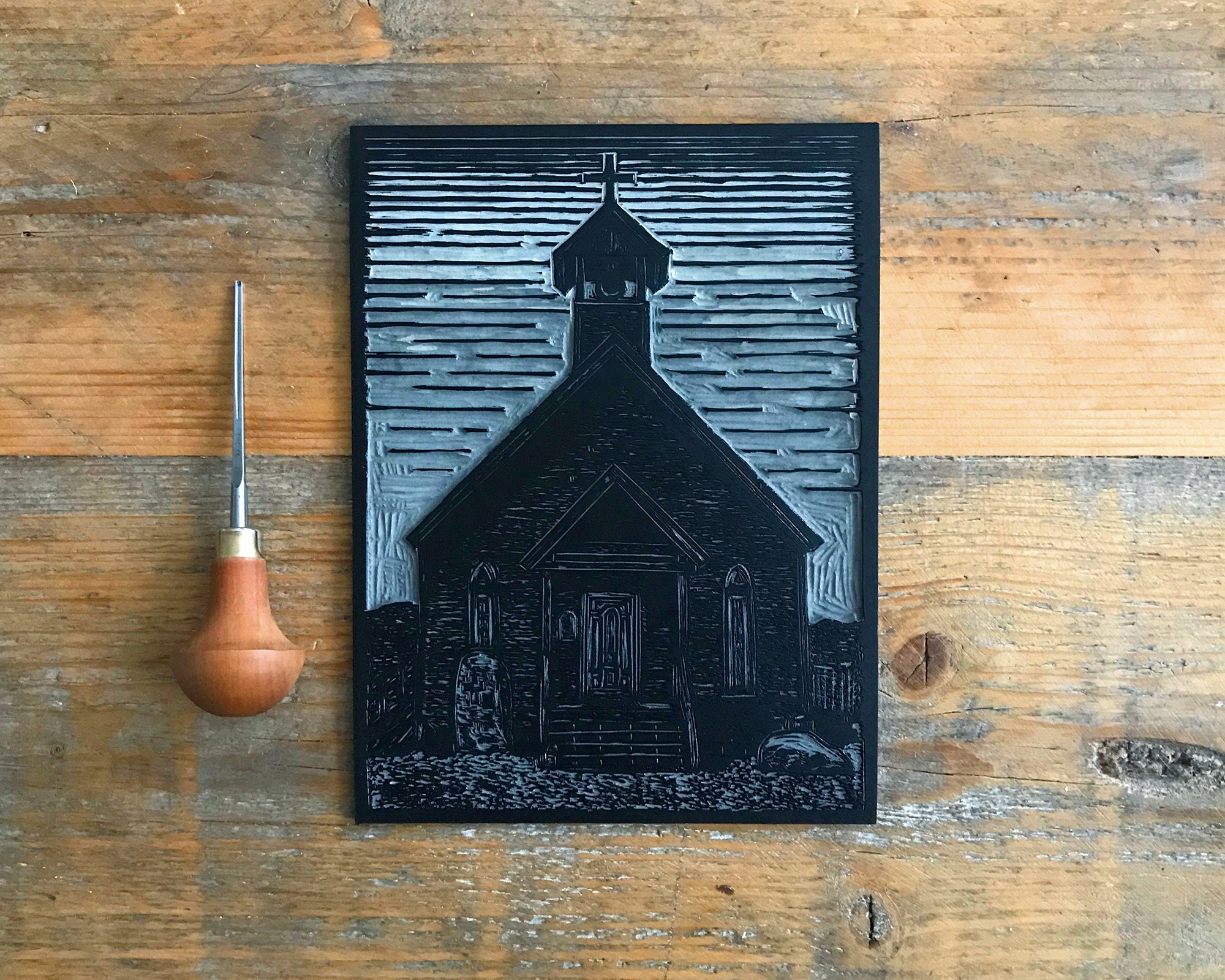 Goldfield Ghost Town Church Linocut Print - Goldfield Church, Desert ...