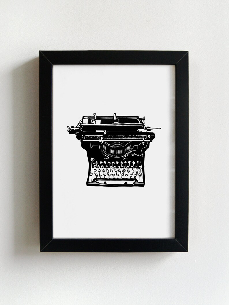 Vintage Typewriter Print - Linocut Print, Vintage Typewriter, Underwood ...