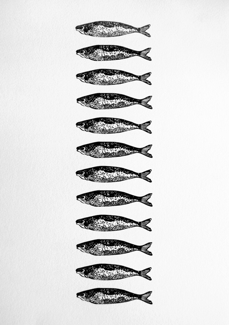 Twelve Sardines Art Print - Fish Screenprint, Gift for Cooks, Kitchen ...