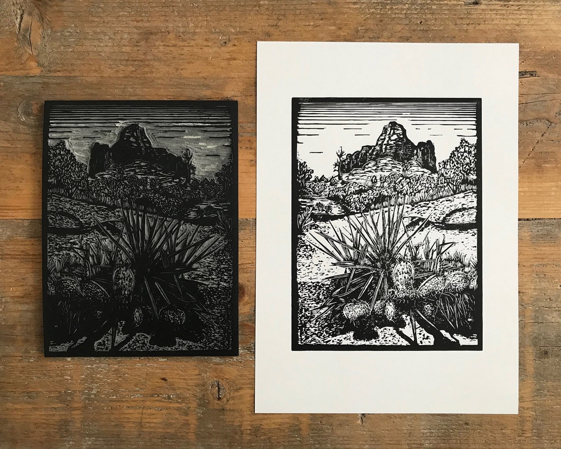 Bell Rock Linocut Print - Sedona, Desert Linocut Print, Outdoors Art ...