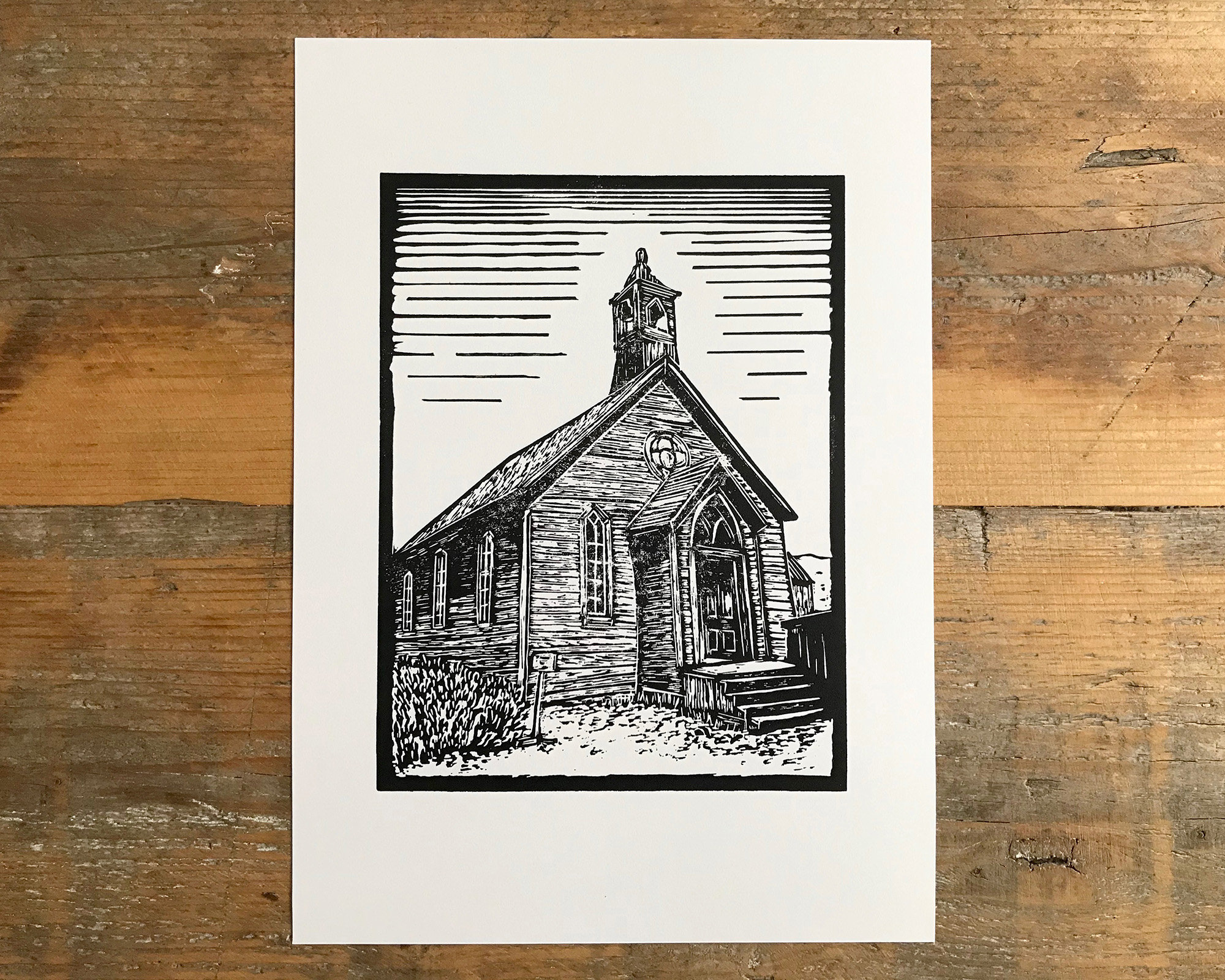 Bodie Ghost Town Church Linocut Print - Desert Linocut Print, Outdoors ...