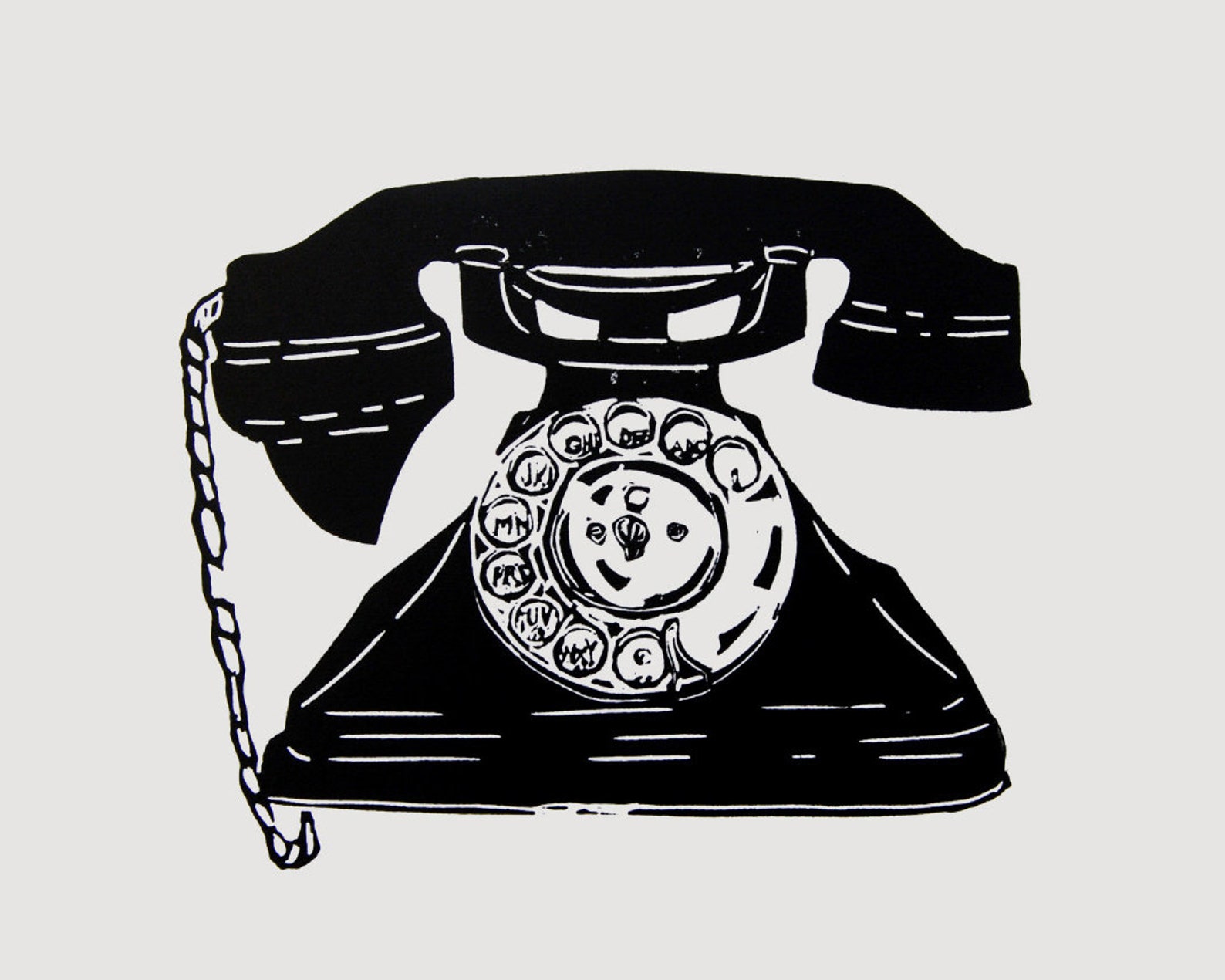 Vintage Telephone Wall Art - Phone Linocut Print, Bakelite Telephone ...