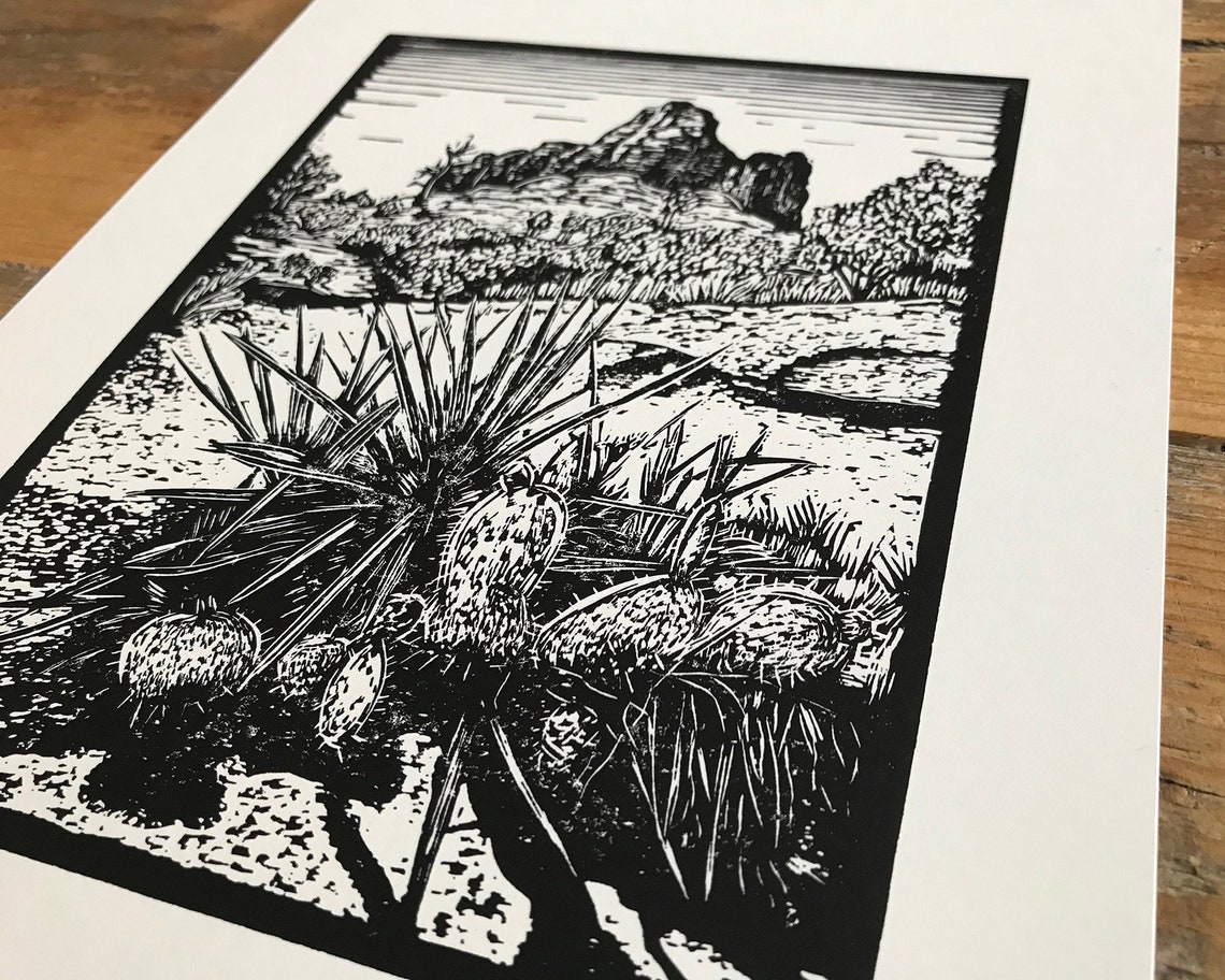 Bell Rock Linocut Print - Sedona, Desert Linocut Print, Outdoors Art ...
