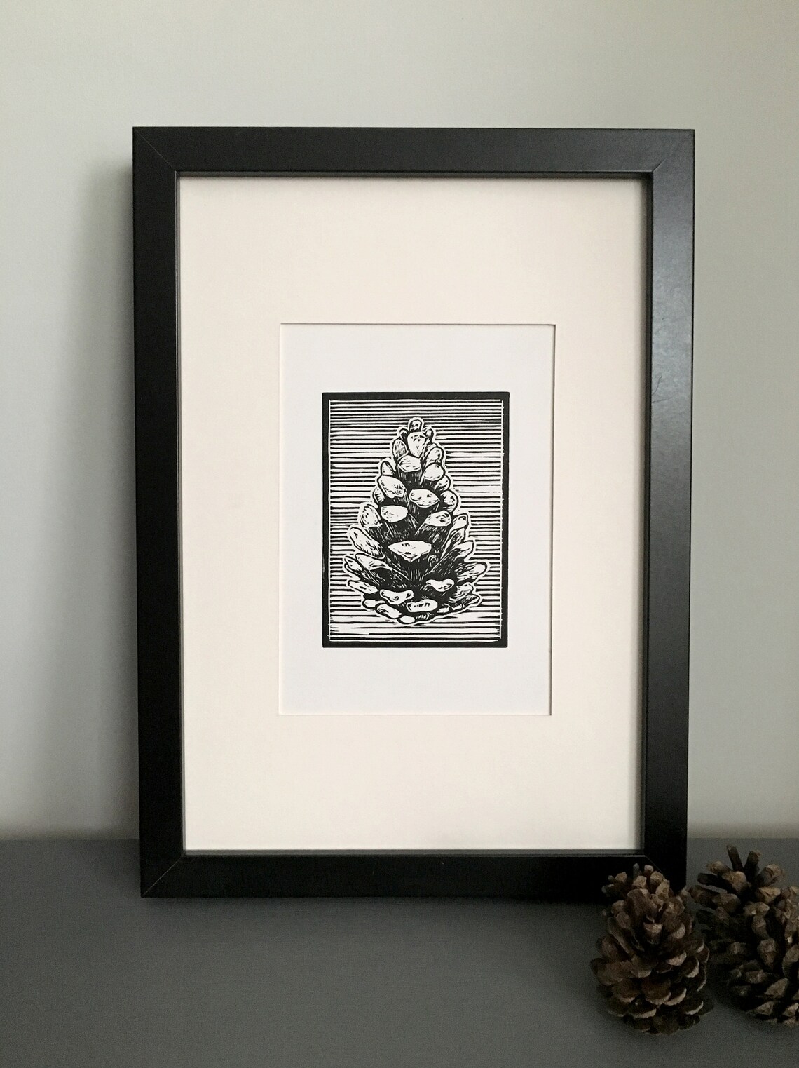 Pine Cone Linocut Print - A5 Nature Art - Etsy