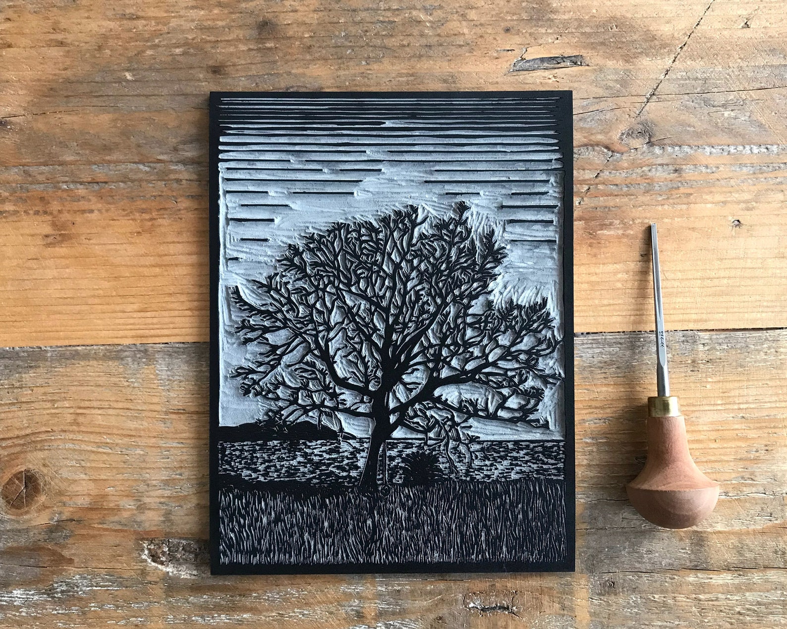 Highland Tree Linocut Print, Nature Linocut, Outdoors Art Print - Etsy